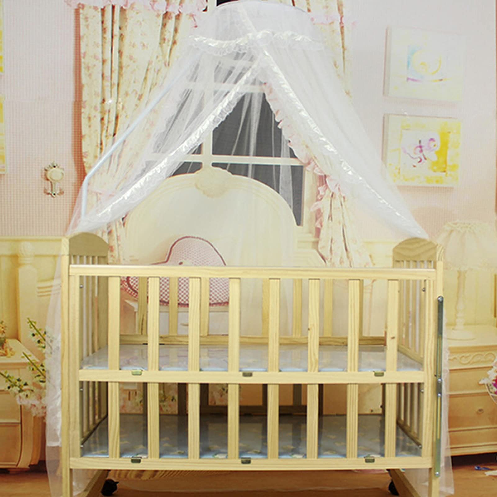 HEVIRGO Bed Canopy Mosquito Net, Hanging Travel Netting Curtains, Play Tent Bedding, Baby Bed Mesh Dome Curtain Mosquito Net Durable Toddler Crib Cot Canopy Bed Net - Beige