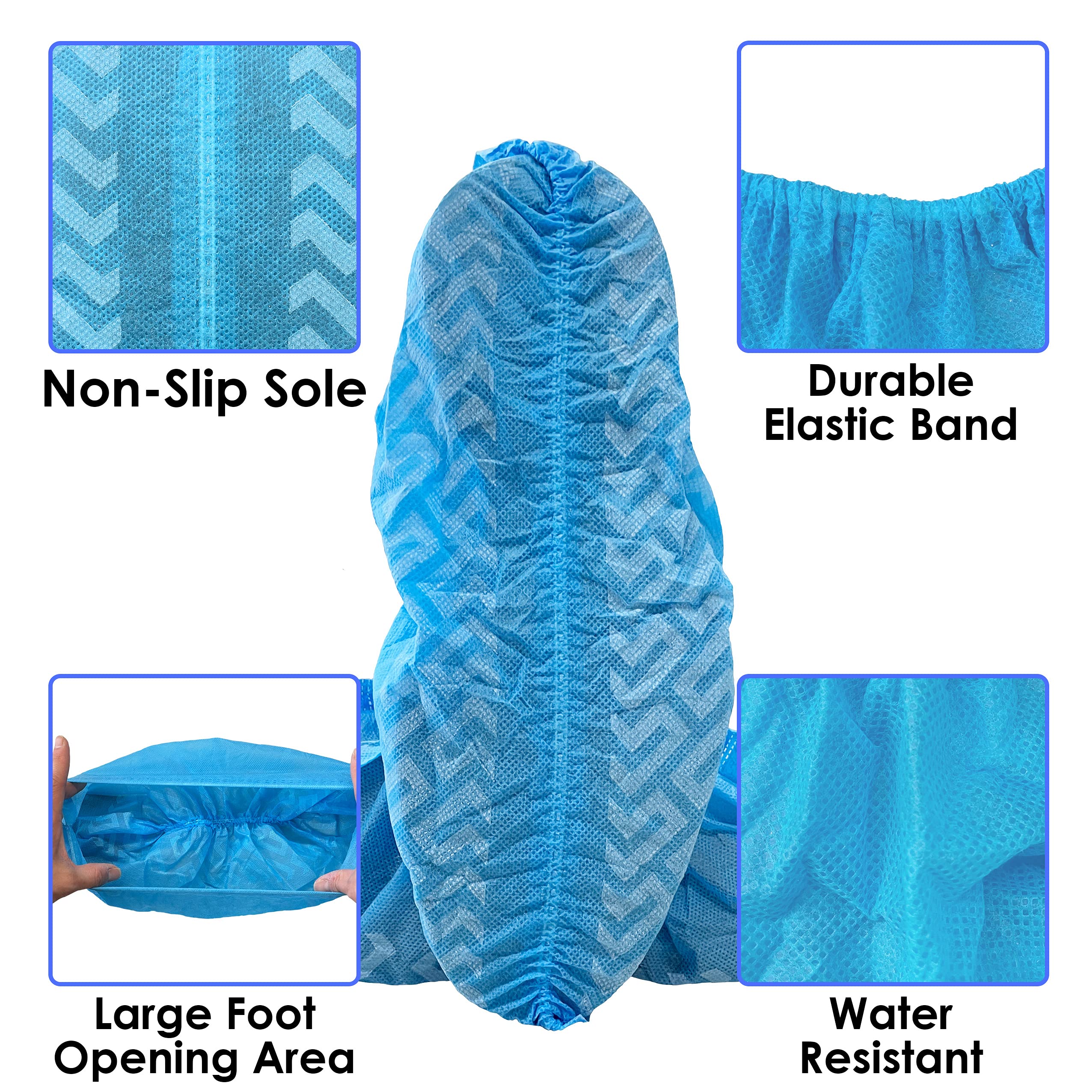 Buena Goods 100 Pack Extra Large Disposable Blue Boot and Shoe Covers - Indoor Reusable Shoe Covers Disposable - Non Slip Booties - Fits US Men's Size 14 and Women's 16 Size