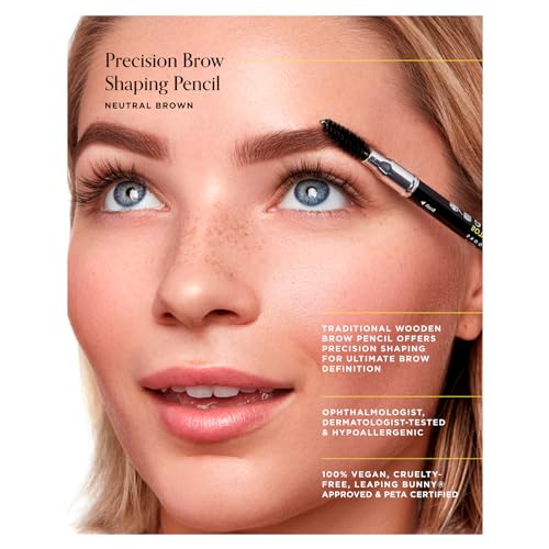 Arches & Halos Precision Brow Shaping Pencil - Double Sided Eyebrow Filler and Spoolie Brush - Creamy Texture for Shaping and Defining With Ease - Vegan, Cruelty Free - Neutral Brown - 0.070 oz