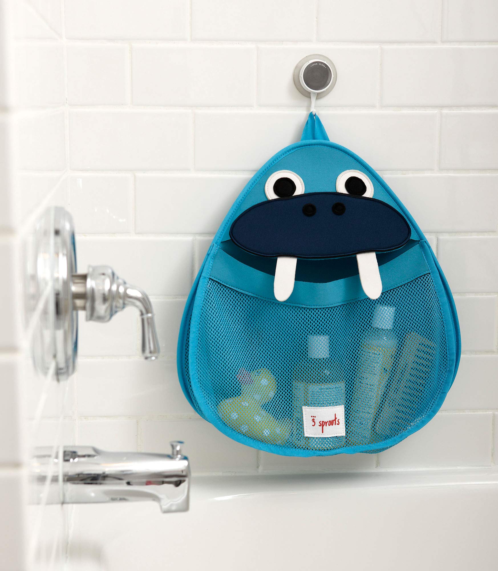 3 Sprouts Hanging Bath Toy Holder for Bathtub - Storage Caddy with Baby Organizer - Shower & Bath Tub Toy Storage Basket, Walrus