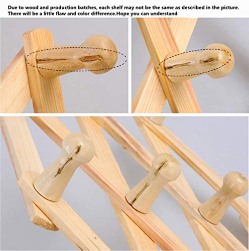 2 Pack10 Hook Coat Hooks, Wooden Expanding Accordion Style Wall Mounted Hook,Wooden Pegs Folding Wall Hanger Stand for Cap,Belt,Umbrella,Coffee Mug,Keys, Home Organization Storage Rack, Storage Holder