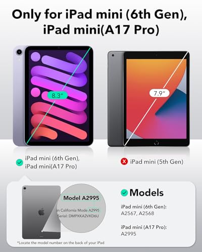 ESR for iPad Mini 7 A17 Pro Case, iPad Mini 7th/6th Generation Case (2024/2021), Slim Trifold Two-Way Stand, Powerful Magnetic Attachment, Durable Protection, Supports Pencil Pro&Pencil(USB-C), Black