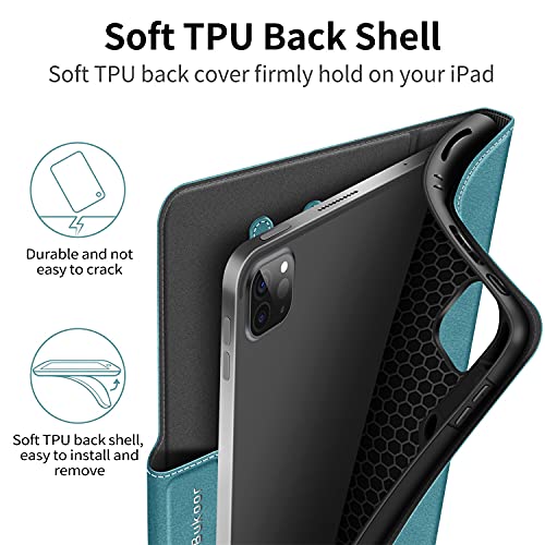 BuKoor iPad Pro 12.9 inch Case 6th/5th/4th/3rd Generation with Apple Pencil Holder, PU Leather Folio Smart Stand Magnetic Clasp Shockproof Cover for iPad Pro 12.9 2022/2021/2020/2018(Tempo Green)