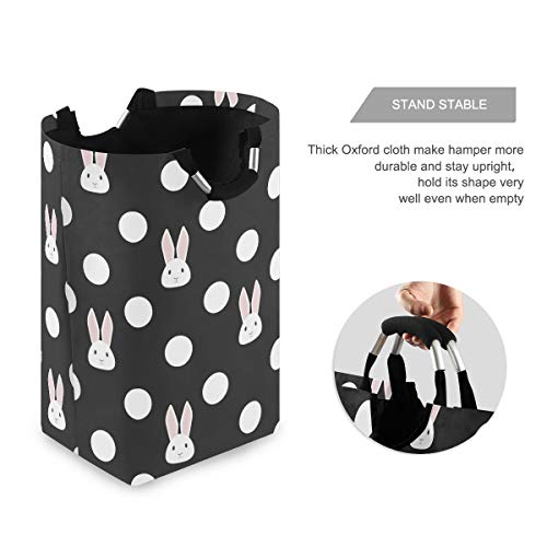 AUUXVA Cute Rabbit Polka Dot Pattern Laundry Basket Collapsible Fabric Laundry Hamper Dirty Bag Storage Baskets Rectangle Folding Washing Clothes Organizer for Bathroom Bedroom Laundry Room 50L