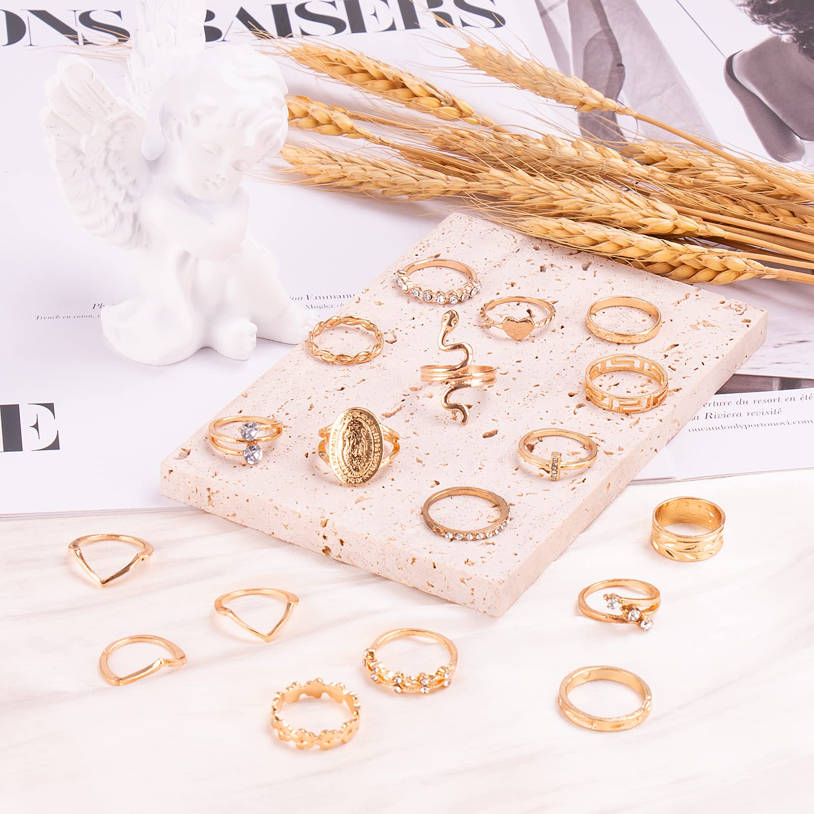 106 Pcs Vintage Silver Knuckle Rings Set for Women Teen Girls, Boho Stackable Joint Finger Rings Aesthetic, Retro Stone Crystal Seahorse Star Moon Stacking Midi Rings Pack