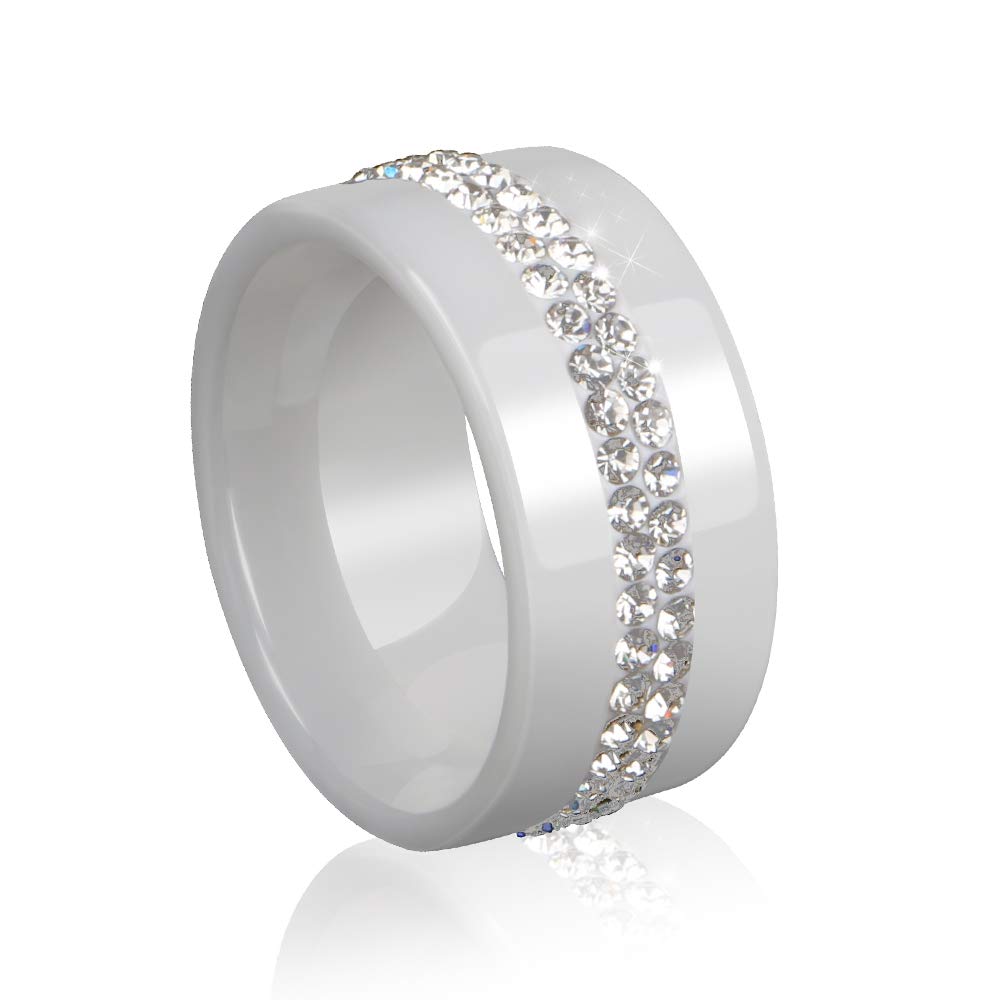 10MM Width Two Row Crystal Women Rings Jewelry Smooth Black White Ceramic Rings Made Of Ceramic Material Fashion Wedding Ring