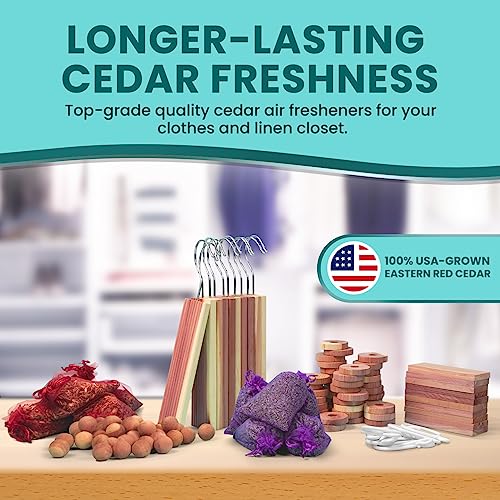 12 Cedar Blocks - Cedar Blocks for Clothes Storage & Closet Set - Cedar Planks & Balls for Clothes Storage - Drawer Freshener for Clothes with Cedar Rings for Hangers - Cedar Wood Chips for Clothes