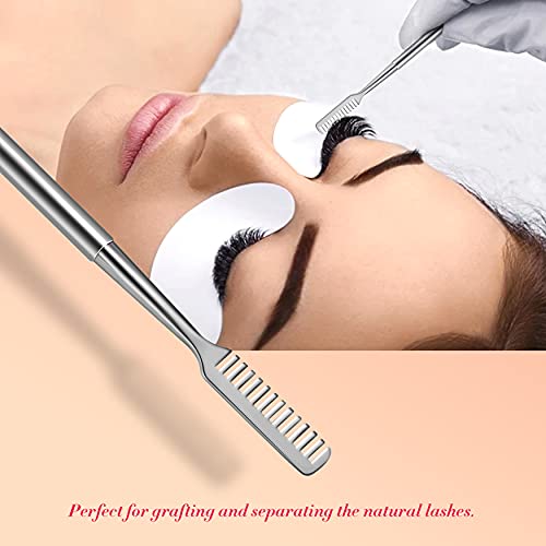 FVION 2 in 1 Eye Lash Lift Tool – Stainless Steel Eyelash Separator Tool for Eyelash Eyebrow Perming Tinting, Metal Lash Lift Rods Tools for Curling Extensions, Precision Lash Comb - Silver