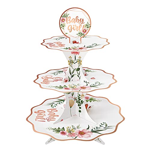 3 Tier Baby Shower Cupcake Stand for Baby Girl Shower Welcome Baby Gender Reveal Birthday Party Supplies Decorations