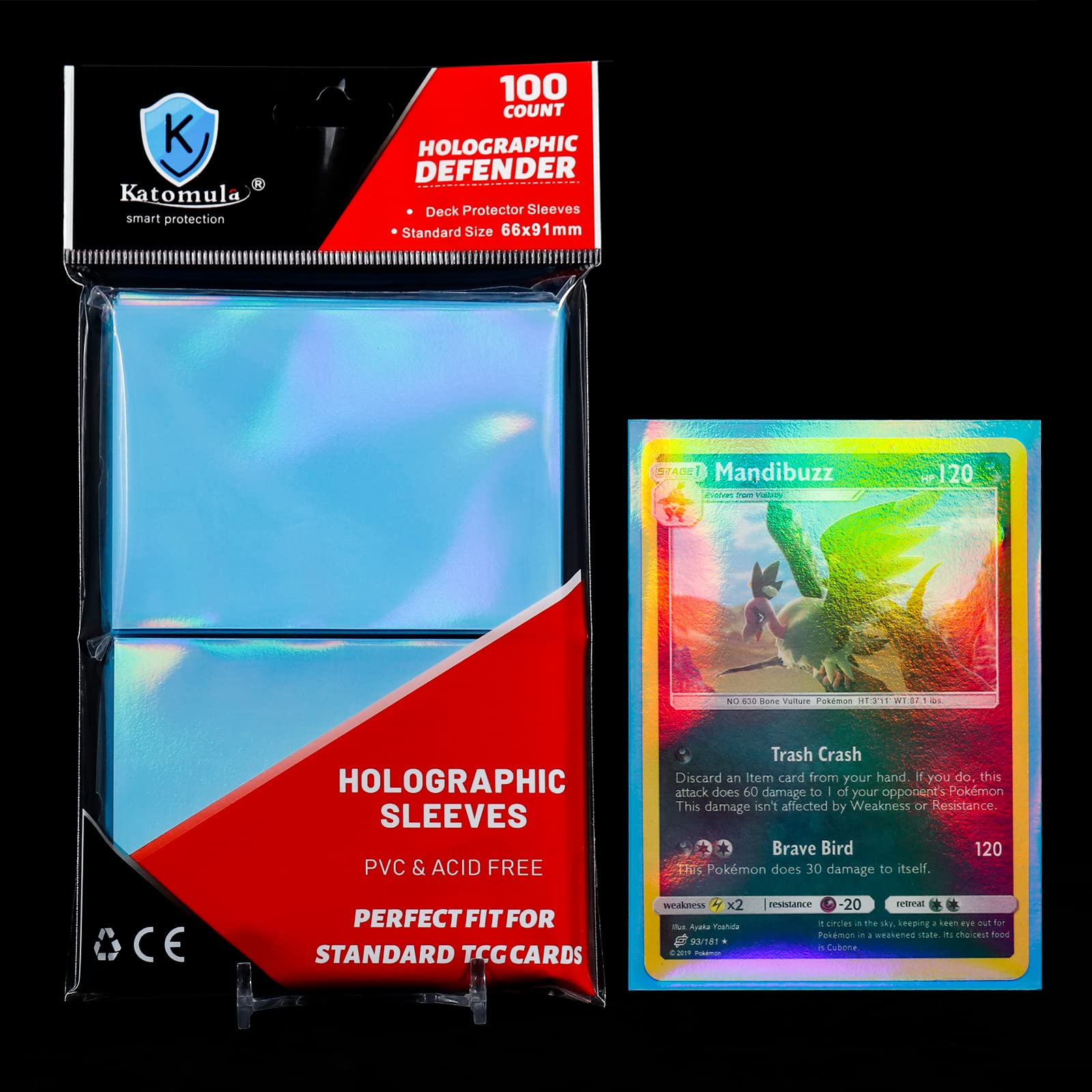 100pcs Light Blue Premium Matte Card Sleeves Fit for MTG Card Matte Sleeves, Rainbow Holographic Card Sleeves Unique Design