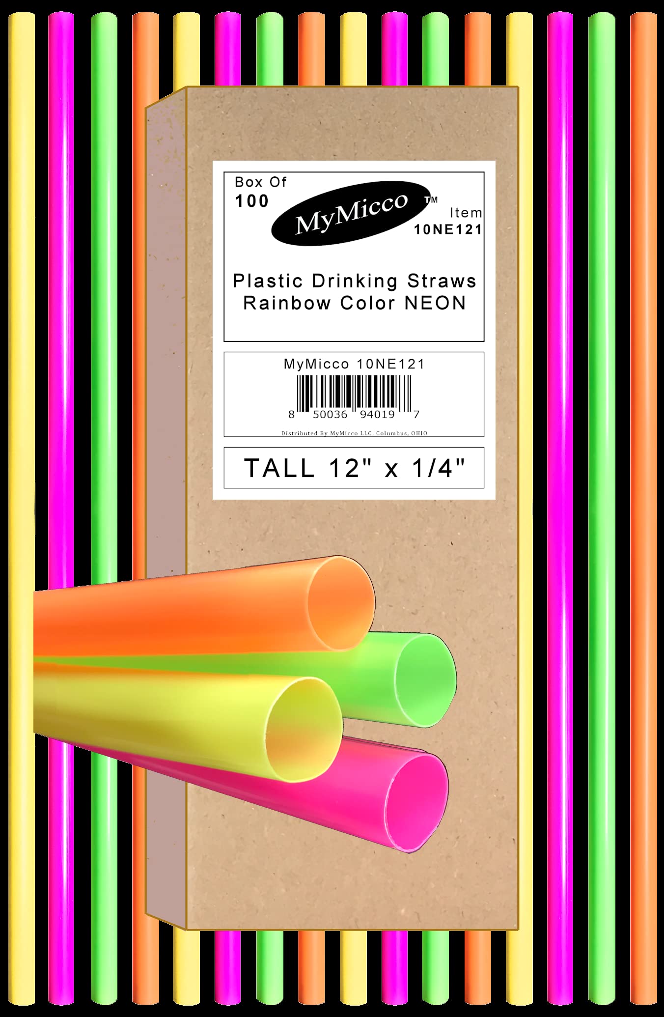 10NE121 MyMicco - 150 Giant 12" x 1/4" Neon Plastic Straws - Shakes, Shakes - Ships To You From OHIO