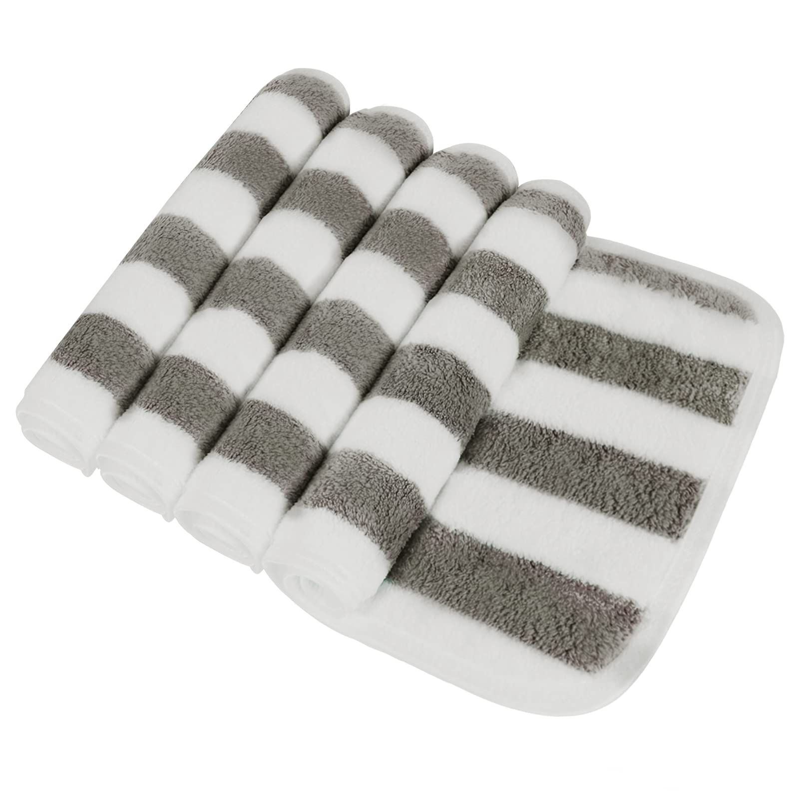 SUNLAND Microfiber Face Makeup Remover Cloths Reusable Facial Cleaning Towel Ultra Soft Washcloths 8inchx16inch,Grey Stripes 4 Pack