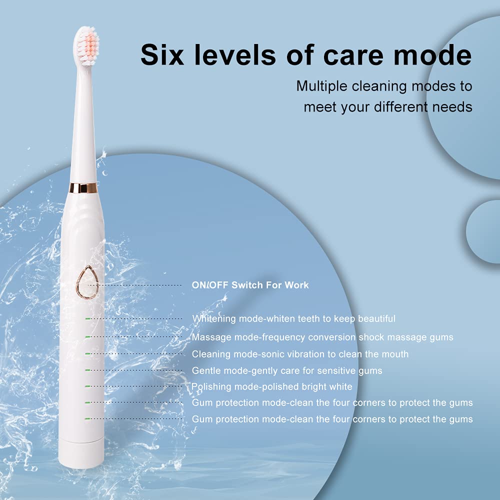 DAHOKO Electric Toothbrush for Adults, Smart Timer & Sonic Cleaning Toothbrush Electric, with 6 Brushing Modes, Brushing Cleansing Massage 3-in-1 Multifunction Electric Toothbrushes Set, White