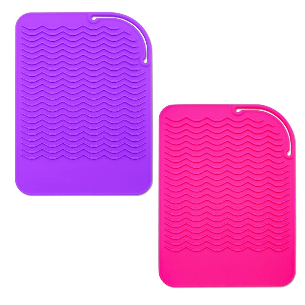 2 Pack Silicone Heat Resistant Travel Mat, Non Slip Curling & Flat Iron Mat Pad, Portable Styling Heat Mat for Hot Hair Tools, Straightener, Salon Appliances, 9x6.5 (Rose red,Purple)