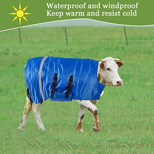 2 Packs Calf Blanket Livestock, Calf Blanket for Cold Weather Windproof and Waterproof, Calf Blanket Winter for Keeping Cow Warmming Thickened Belly Protection Blue