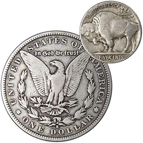 1890 S Morgan Dollar VG Very Good 90% Silver with 1930 S Buffalo Nickel F Fine