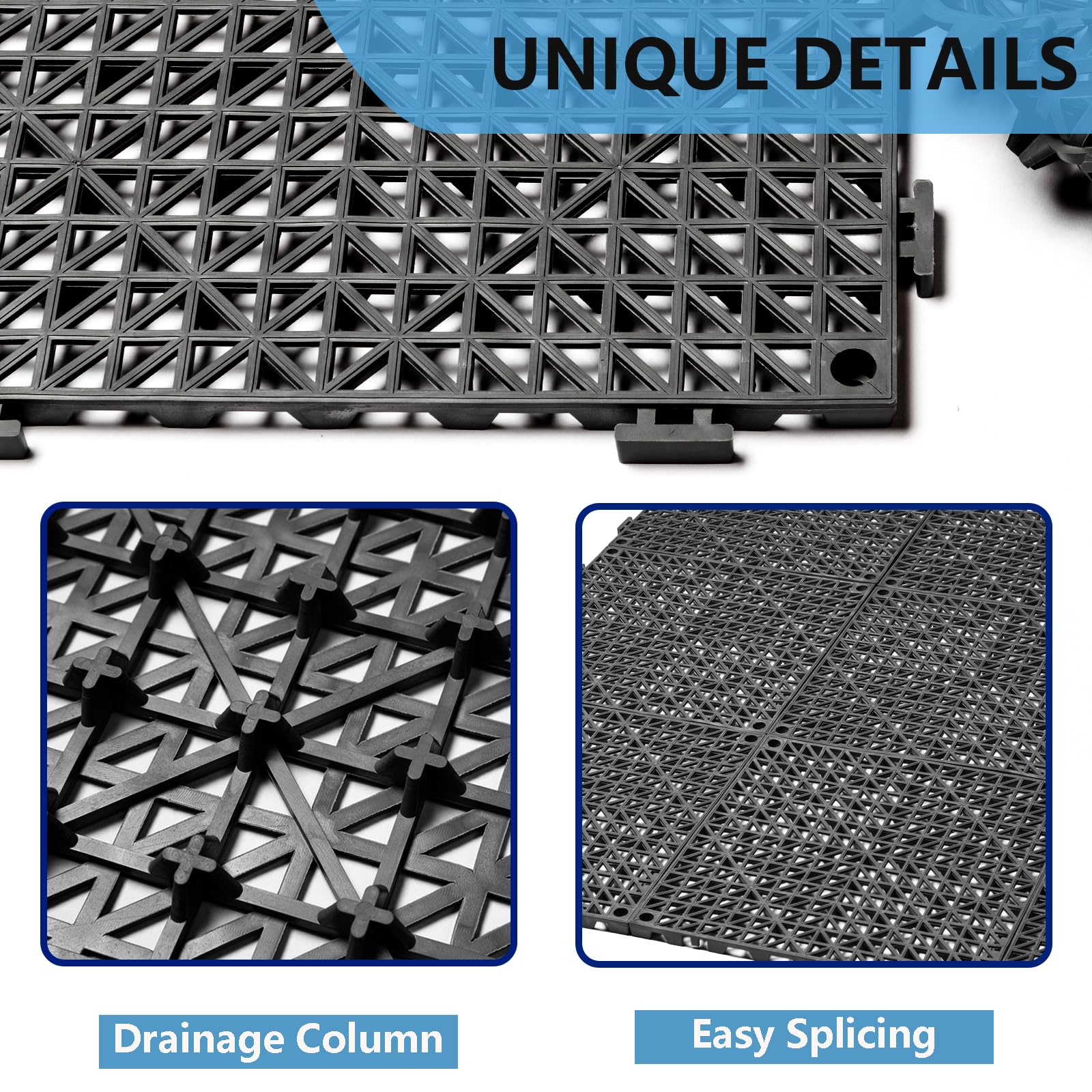 10Pack Modular Rubber Floor Tiles, 12” x 12” Non-Slip Rubber Drain Mats for Pool Hot Tub Flooring, Splicing Commercial Drainage Mat for Deck Swiming Pool Balcony Kitchen Shower Indoor