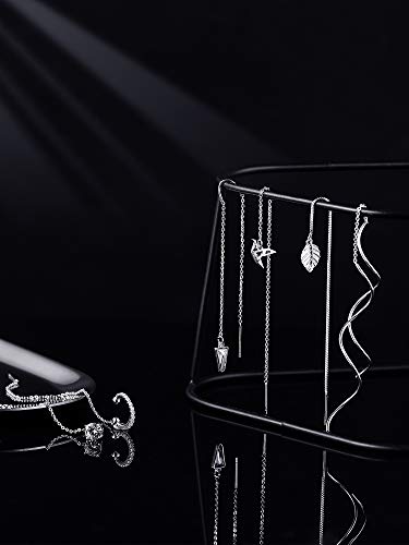 12 Pairs Threader Earrings for Women Stainless Steel Chain Tassel Earrings Threader Lightweight Wave Long Bar Arrow Drop Dangle Chain Earrings Set (Silver)