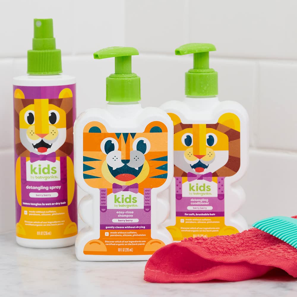 Babyganics Kids Detangler, Berry Berry, Tames Tangles, 8 Fl Oz (Pack of 2)