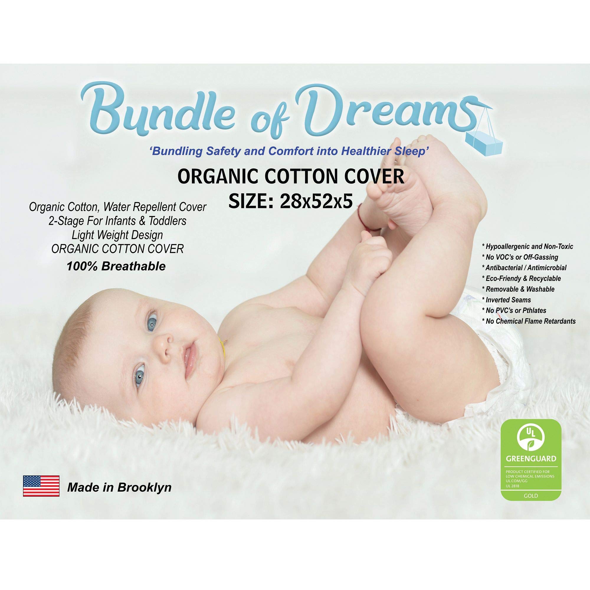 Bundle of Dreams Eco Air Organic Baby Crib Mattress Water Repellent Zipper Cover, 5-Inch (Cover Only)