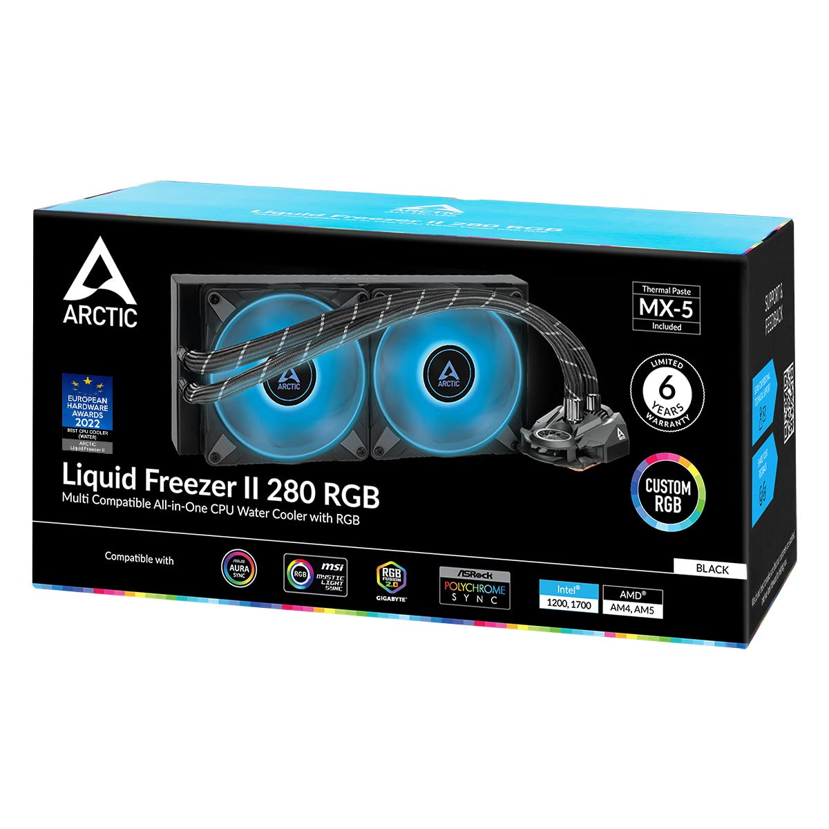 ARCTIC Liquid Freezer II 280 RGB - Multi-Compatible CPU AIO Water Cooler with RGB, efficient PWM-Controlled Pump, CPU Cooler, AIO Cooler, CPU Liquid Cooler - Black