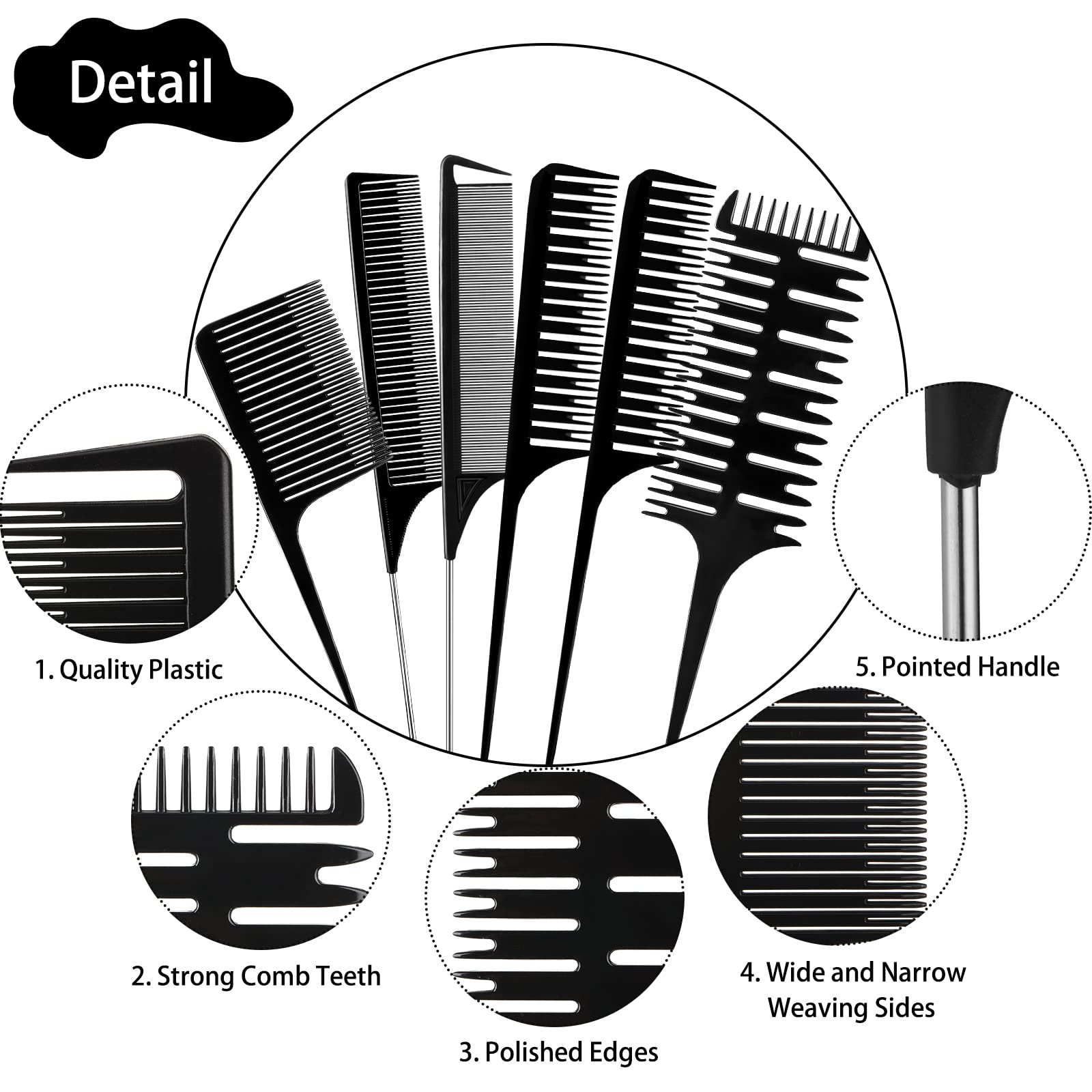 Highlight Comb Set, 6 Piece Set, Weaving, Sectioning, Styling, and Hair Dyeing Combs Professional Weaving Styling for Foiling and Balayage Coloring