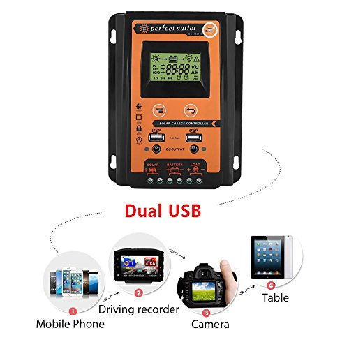 12V/24V 30A/50A/70A Intelligent Solar Panel Contrller MPPT LCD Display Solar Charge Controller Solar Battery Regulator Dual USB Port(30A)