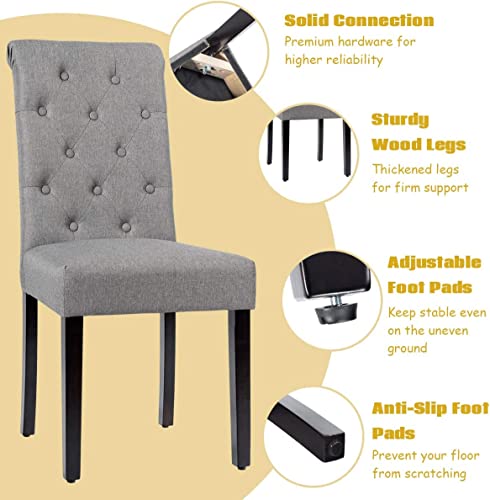 S AFSTAR Upholstered Dinning Chairs Set of 4, Tufted Parsons Chairs with Solid Rubber Wood Legs & Adjustable Feet, High Back Padded Dining Chairs for Kitchen Living Room Restaurant (4, Gray)