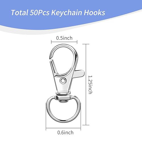 100PCS Premium Swivel Snap Hook Keychains with Key Rings, Metal Keychain Clip and Key Ring, 50PCS Key Chain Hooks and 50PCS Key Rings for Lanyard Crafts Jewelry Keychain Making Silver 32mm/1.25inches