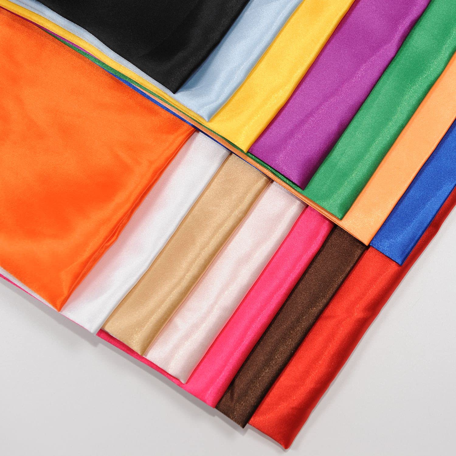 14pcs Solid Color Fat Quarter Sikly Satin Patchwork Fabric for Bundle Quilting Wedding Derss Table Decor,Fashion Crafts Costumes Decorations(18"x20"by 14 Colors)