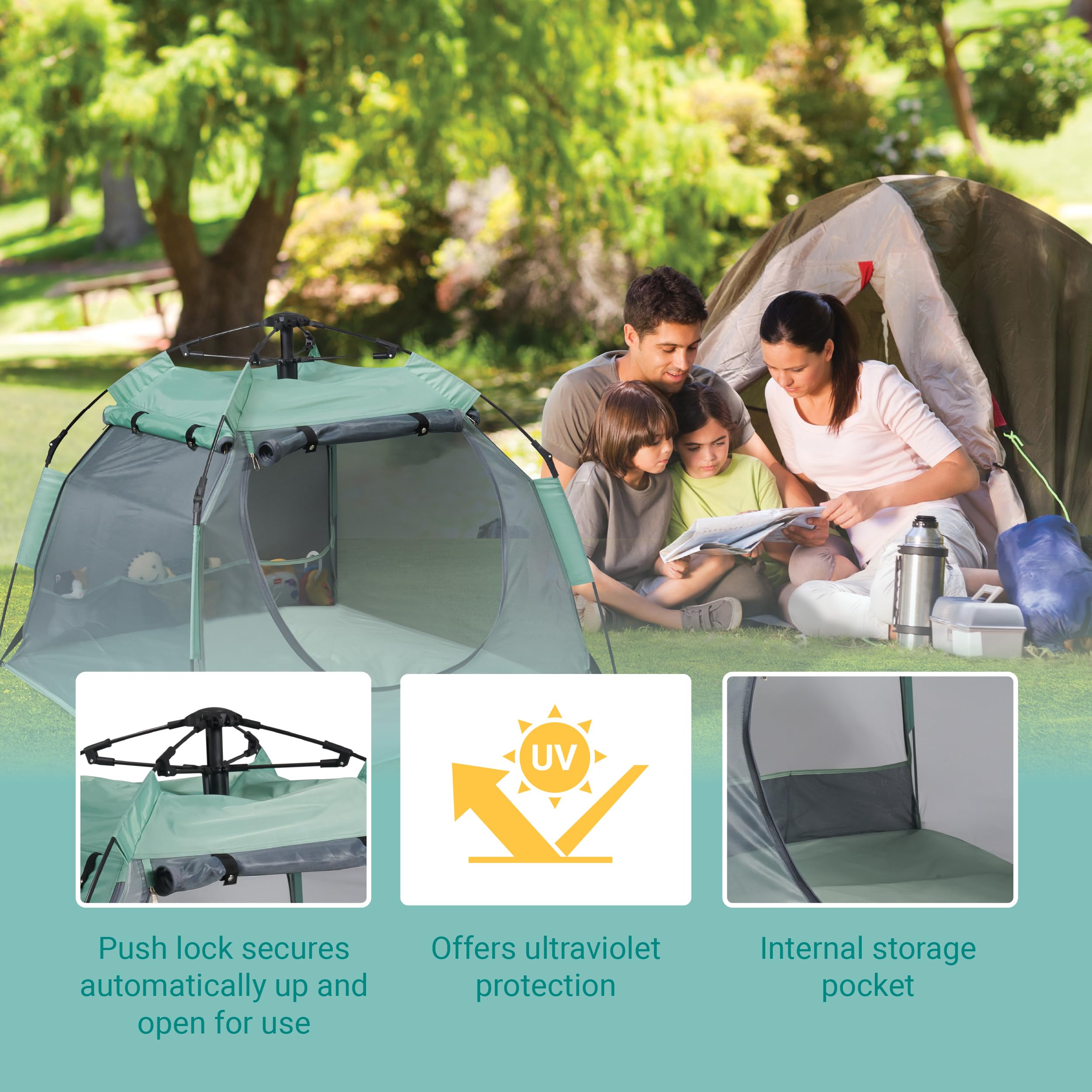 KidCo - Peapod Camp Lightweight Portable Baby Toddler Travel Tent, Play Tent, Ages 6 Months - 6 Years (Seafoam)