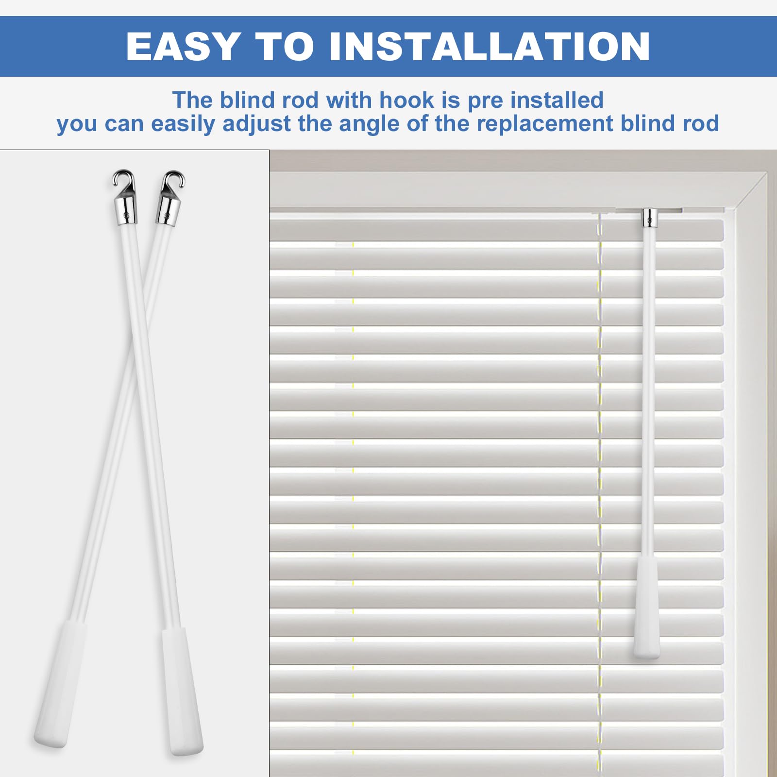 12 Inches Blind Wands, Vertical Blinds Wand Replacement with Hook and Handle, White Fiberglass Window Blind Tilt Rods, Blinds Stick Replacement Parts, Curtain Stick Blind Tilt Wand for Window