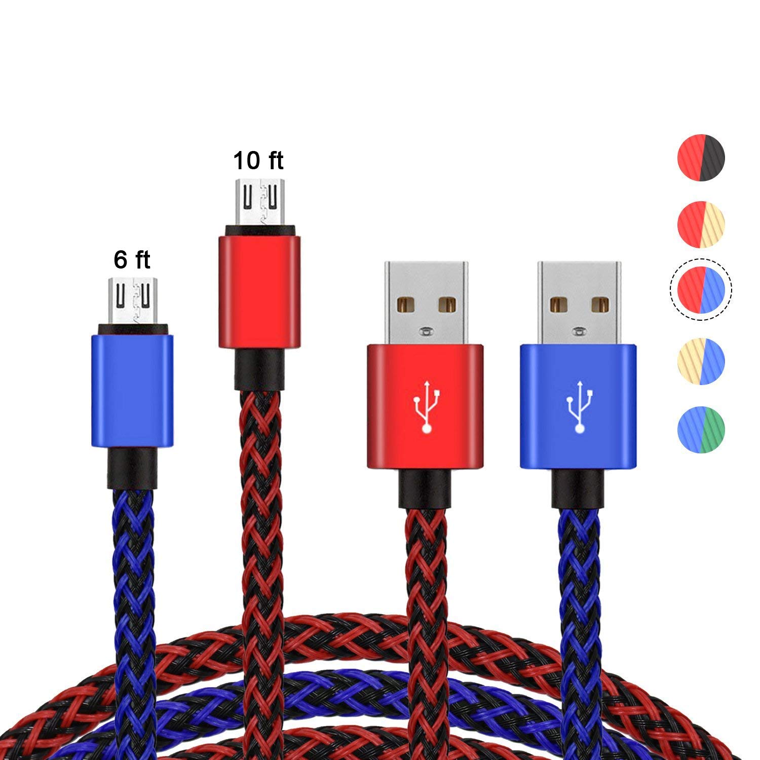 2 Pack PS4 Controller Charging Cable,Zwirelz Charging Cable for Xbox One Controller Nylon Braided Sync Cord Charger for Playstation 4 Dualshock 4 PS4 Slim/Pro, Android (Blue+Red)