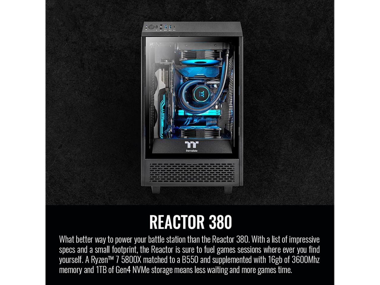 Thermaltake Reactor 380 Liquid-Cooled PC (AMD Ryzen 7 5800X, RTX 3080, 16GB 3600Mhz DDR4 RGB ToughRAM, Seagate FireCuda 520 NVMe 1TB, WiFi, Win 10 Home) Gaming Desktop Computer TW1B-B550-R38-LCS