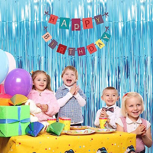 3 Pack 3.3x8.2 Feet Light Blue Fringe Curtains Party Decorations,Tinsel Backdrop Curtains Birthday Decorations, Baby Shower, Disco Party, Wedding, Graduation