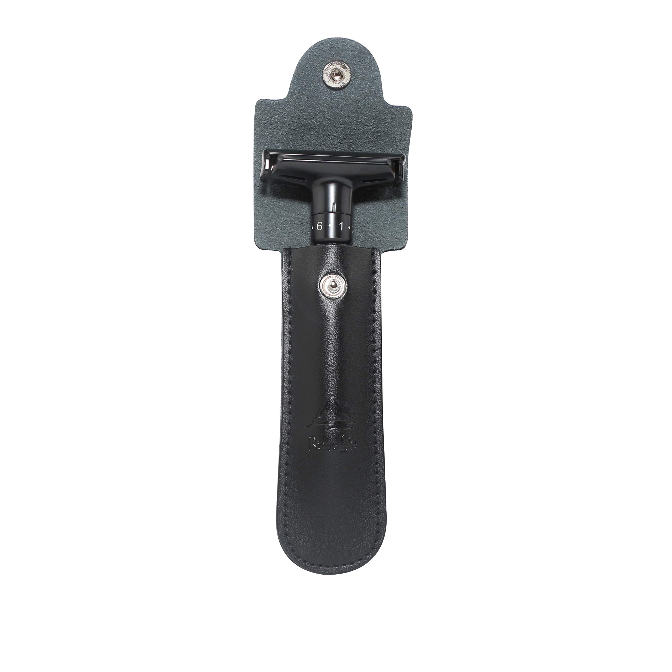 Adjustable Safety razor double edge razor Classic Safety razor, Matte black coating.RZ700 (1 Razor, 1 Leather Protective Sleeve & 10 pcs Titanium Coated Blades)