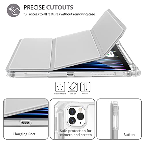 Hoidokly Clear Case for iPad Pro 11 inch (4th/3rd/2nd/1st Generation) 2022/2021/2020/2018 - [Built-in Pencil Holder] Shockproof Cover Transparent Back Shell - Gray