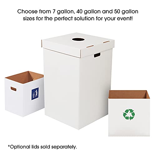 Aviditi 7 Gallon Corrugated Cardboard Trash Can and Recycling Bins with Recycle Logo, 15" x 11" x 15", White, Reuseable and Disposeable Garbage Container for Parties and Outdoor Events, 20 Pack