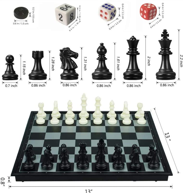3 in 1 Chess Checkers Backgammon Set, KAILE Magnetic Chess Travel Magnet Chess with Folding Case 13"……