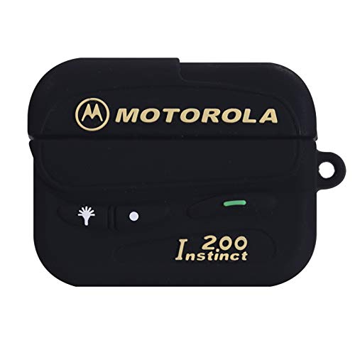 AirPods Pro Case Soft Silicone Black Motorola Beeper Cover with Hook Clip for Apple AirPodspro AirPods 2019 3D Cartoon Protective Cool Fun Fashion Unique Creative Special Girls Men Guys