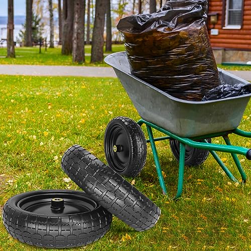 10 Inch 4.10/3.50-4" Solid Flat-Free Wheel with 5/8" Axle Borehole 2.1" Offset Hub for Garden Lawn Mover Wagon Trolley Dolly
