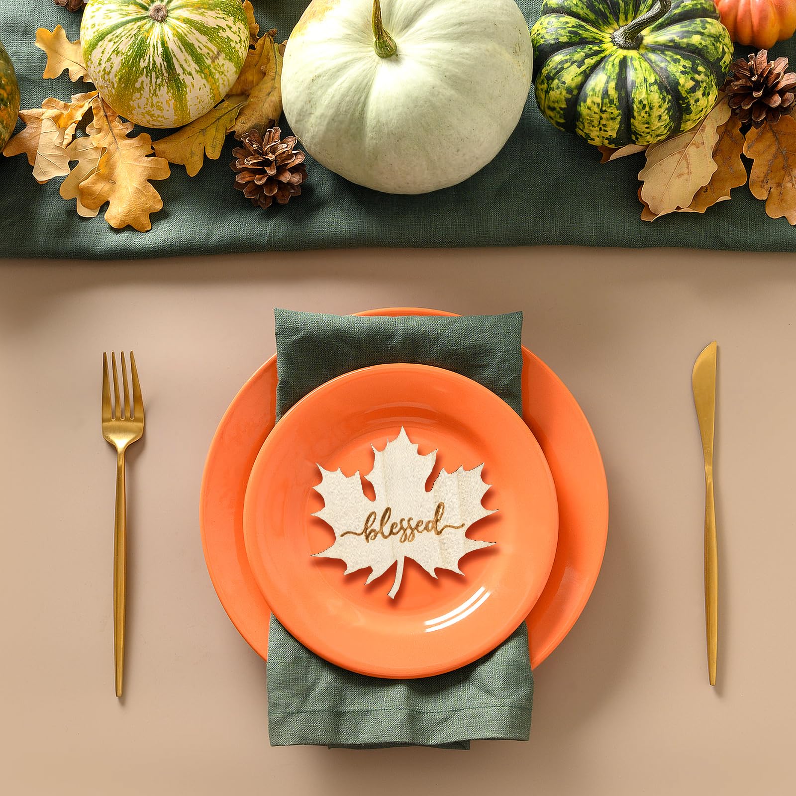 12PCS Thanksgiving Place Cards Maple Leaf Grateful Wood Sign, Fall Dining Table Plate Ornament Farmhouse Home Dinner Table Place Setting Decor