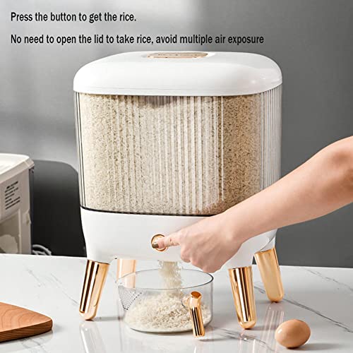 22 lbs (About 10kg) Rice, Dry Food, Flour, Grain Dispenser, Rice Container with lid and Measuring Cup, Fully airtight Dry Food Storage Container for Whole Wheat Rice Storage, Kitchen Storage