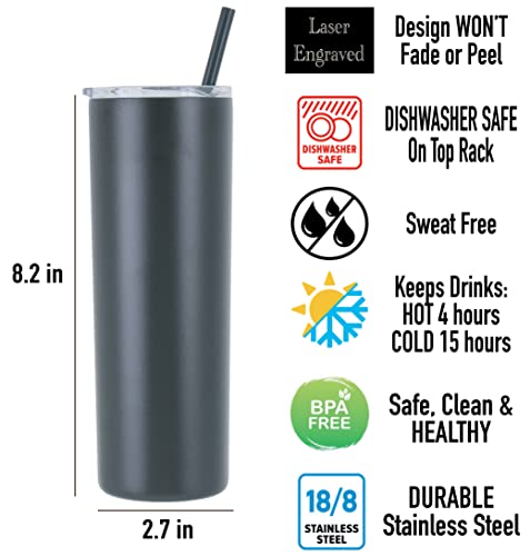 AVITO Personalized Tumbler - Laser Engraved - 20 oz Stainless Steel Skinny Tumbler - Includes Straw and Lid - Vacuum Insulated - Personalized Gift for Bridal Party, Birthday, Teacher Gift
