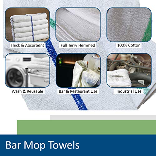 28oz Bar Mop Towels 16x19, 100% Cotton, Commercial Grade Professional Kitchen/Restaurant BarMop Towels (Blue Stripe-24 Pack)