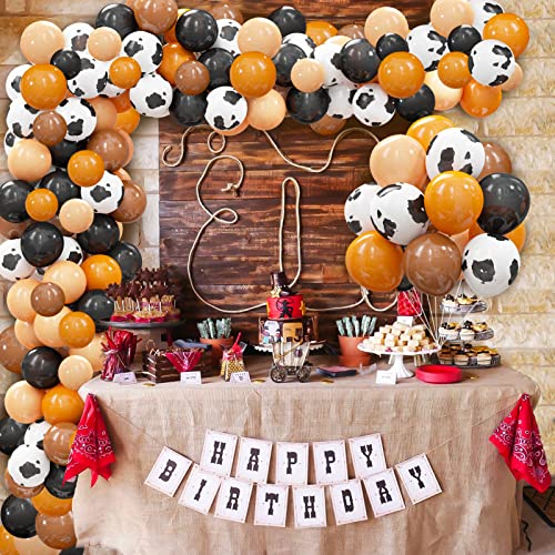 130pcs Party Cow Balloons Garland Arch Kit - Mixed Brown Black Cow Print Balloons for Western Cowboy Cowgirl Themed Party Baby Shower Farm Birthday Party Decoration Supplies