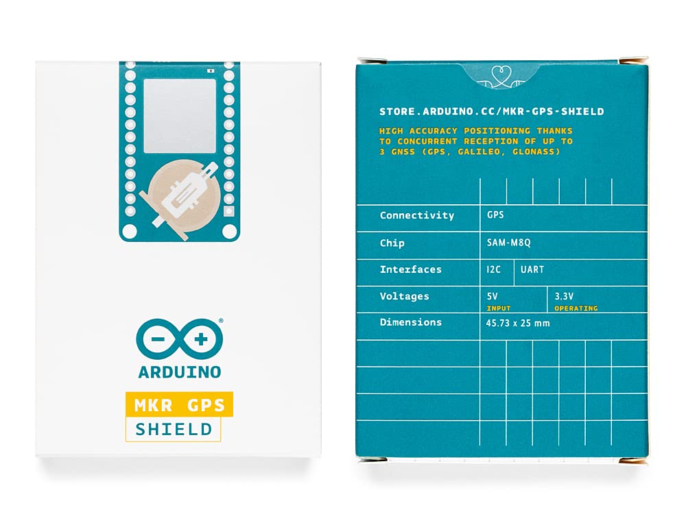 Arduino MKR GPS Shield [ASX00017] - High-Performance GNSS Module MKR Boards, Featuring u-blox SAM-M8Q, Multi-Constellation Support (GPS, GLONASS, Galileo), and Plug 'n' Play Functionality.