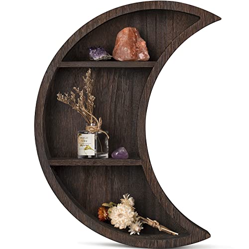 Dahey Moon Shelf Wall Mounted Moon Wall Decor Crystal Display Shelf Crescent Wooden Floating Shelves Hanging Storage for Living Room Bedroom Bathroom Kitchen Witchy Room Decor, 12" LĆ3" DĆ16" H