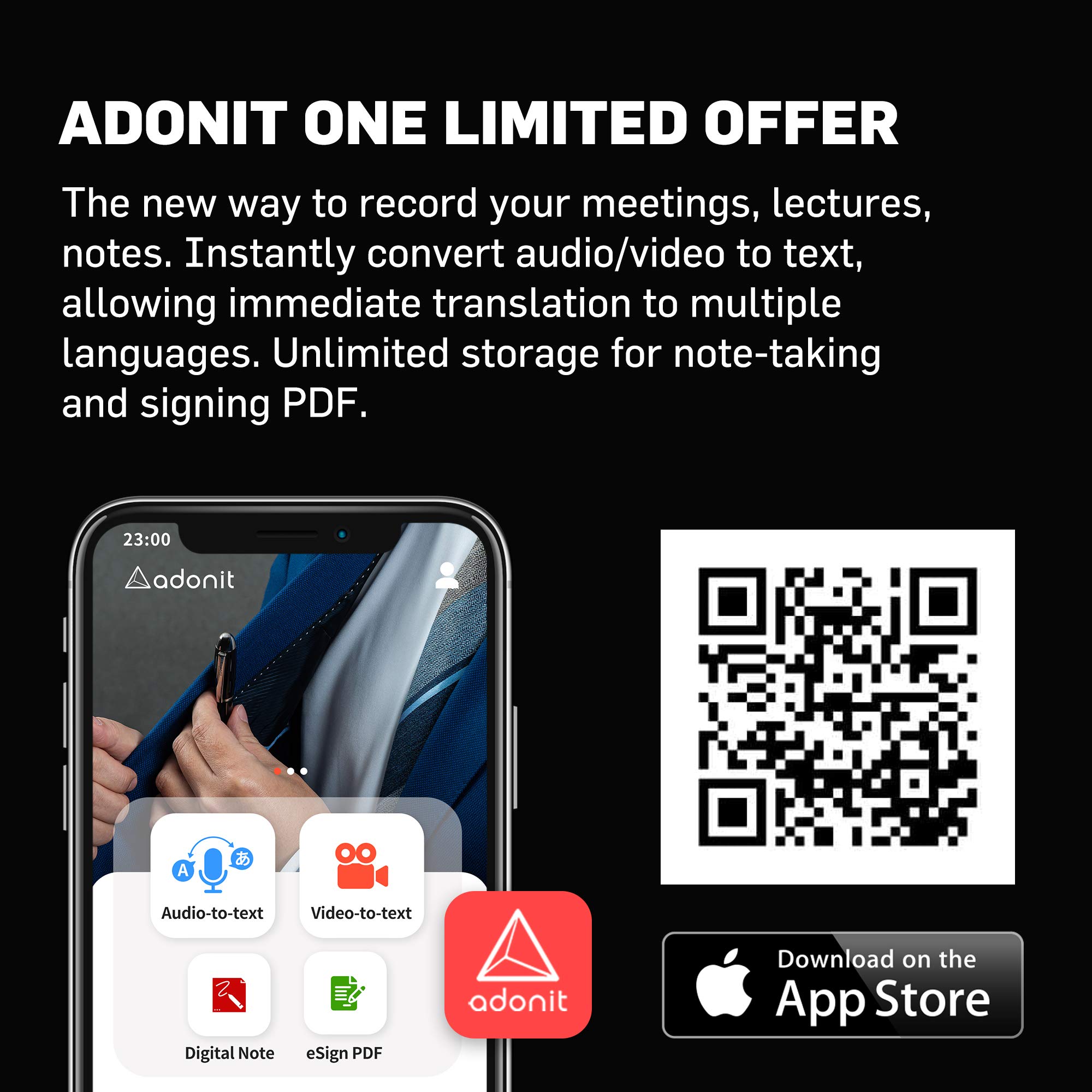 Adonit Note NC(Black) Stylus Pen for iPad Writing/Drawing with Palm Rejection, Active Pencil Compatible with iPad Air 4/3rd gen, iPad Mini 6/5th gen, iPad 9/8/7/6th gen, iPad Pro (2018-2021),11/12.9"