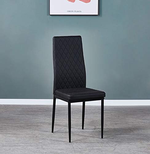 Dining Chairs Set of 6 Mid Century Modern Noble Style with Upholstered Cushion PU Leather for Dining Room Kitchen (Black-Set of 6)